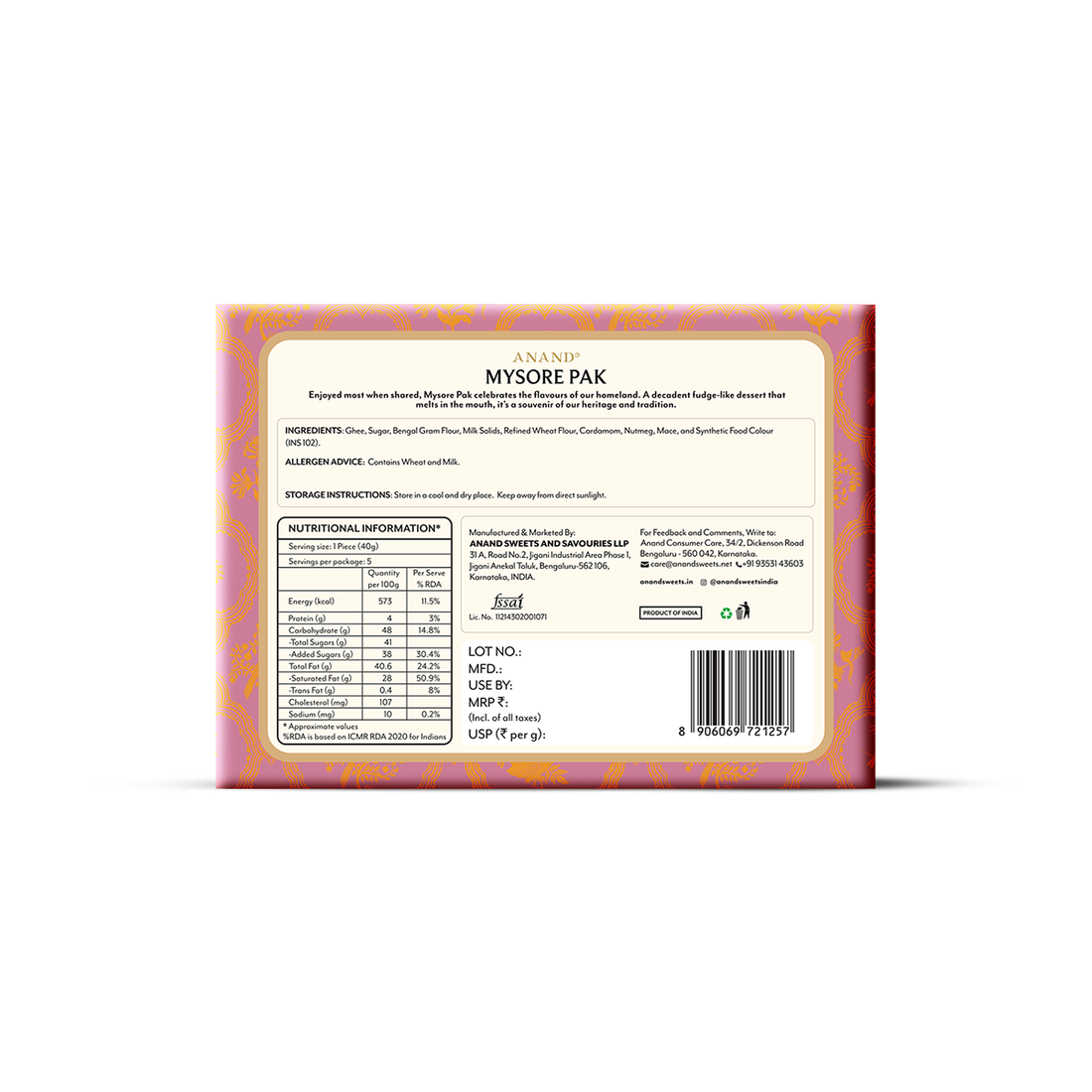 Buy Traditional Mysore Pak Online - Anand Sweets & Savouries