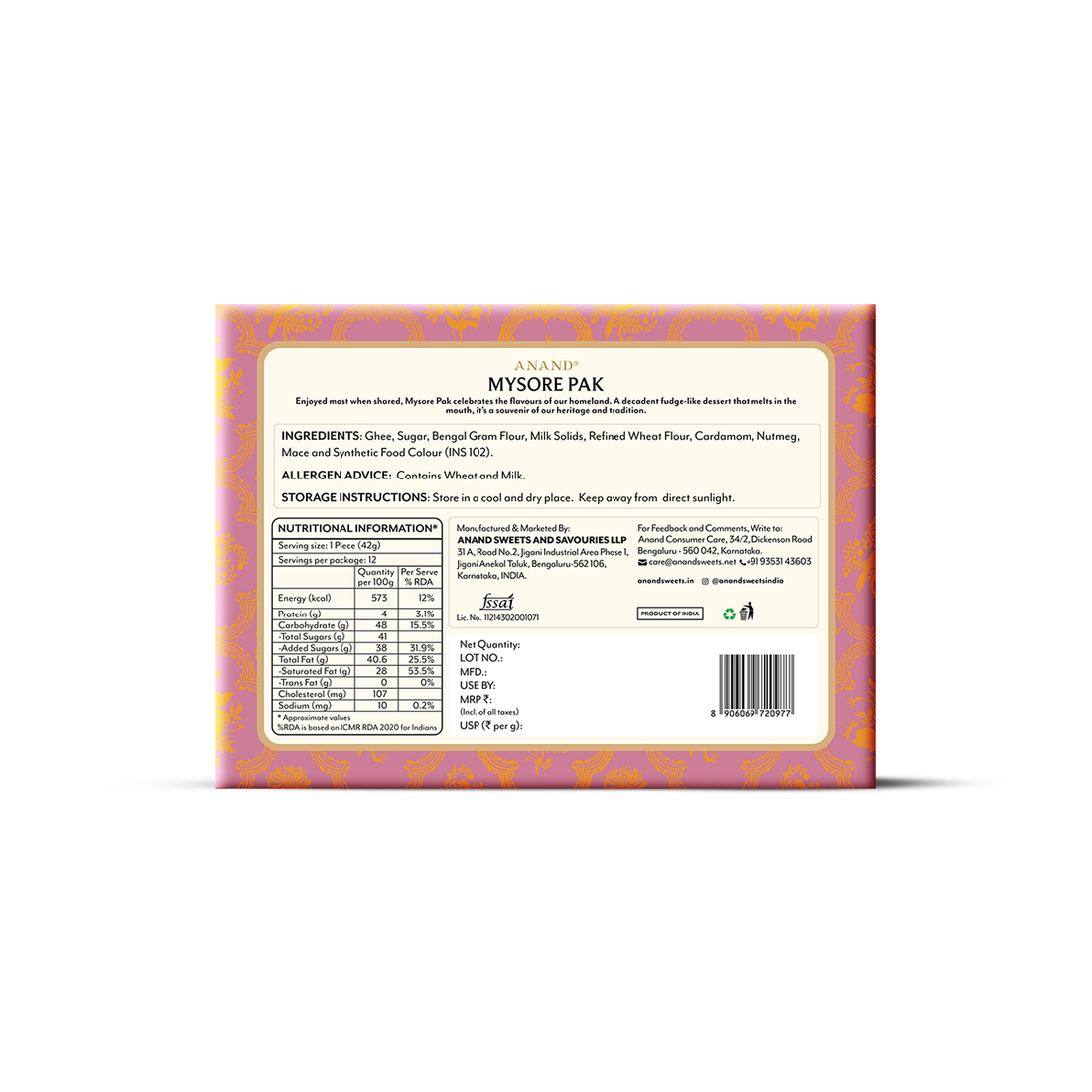 Buy Traditional Mysore Pak Online - Anand Sweets & Savouries